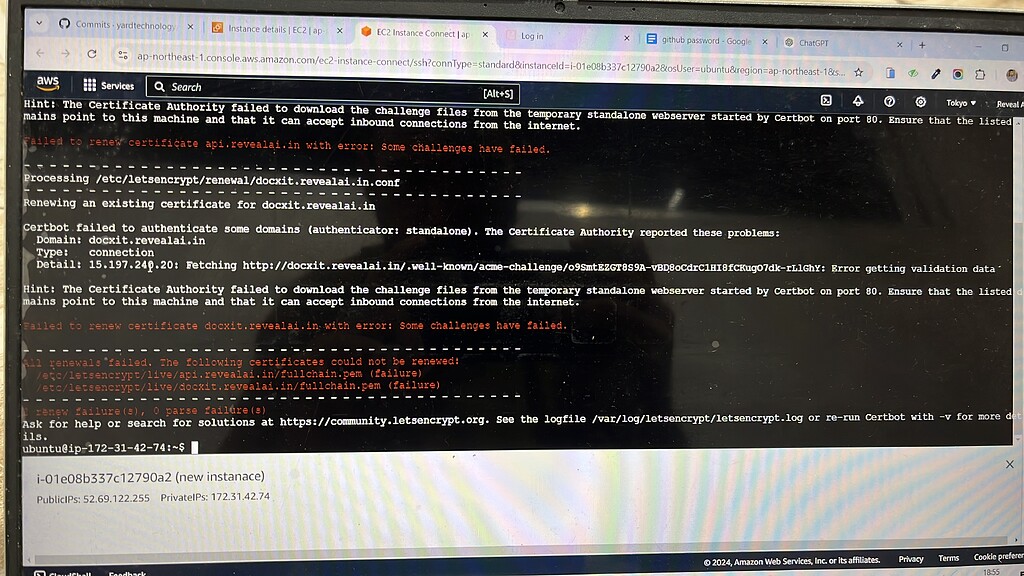Aws error in certificate renew - Help - Let's Encrypt Community Support