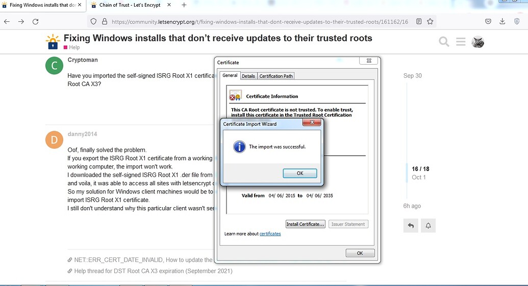 Adding ISRG Root X1 on Windows - Help - Let's Encrypt Community Support