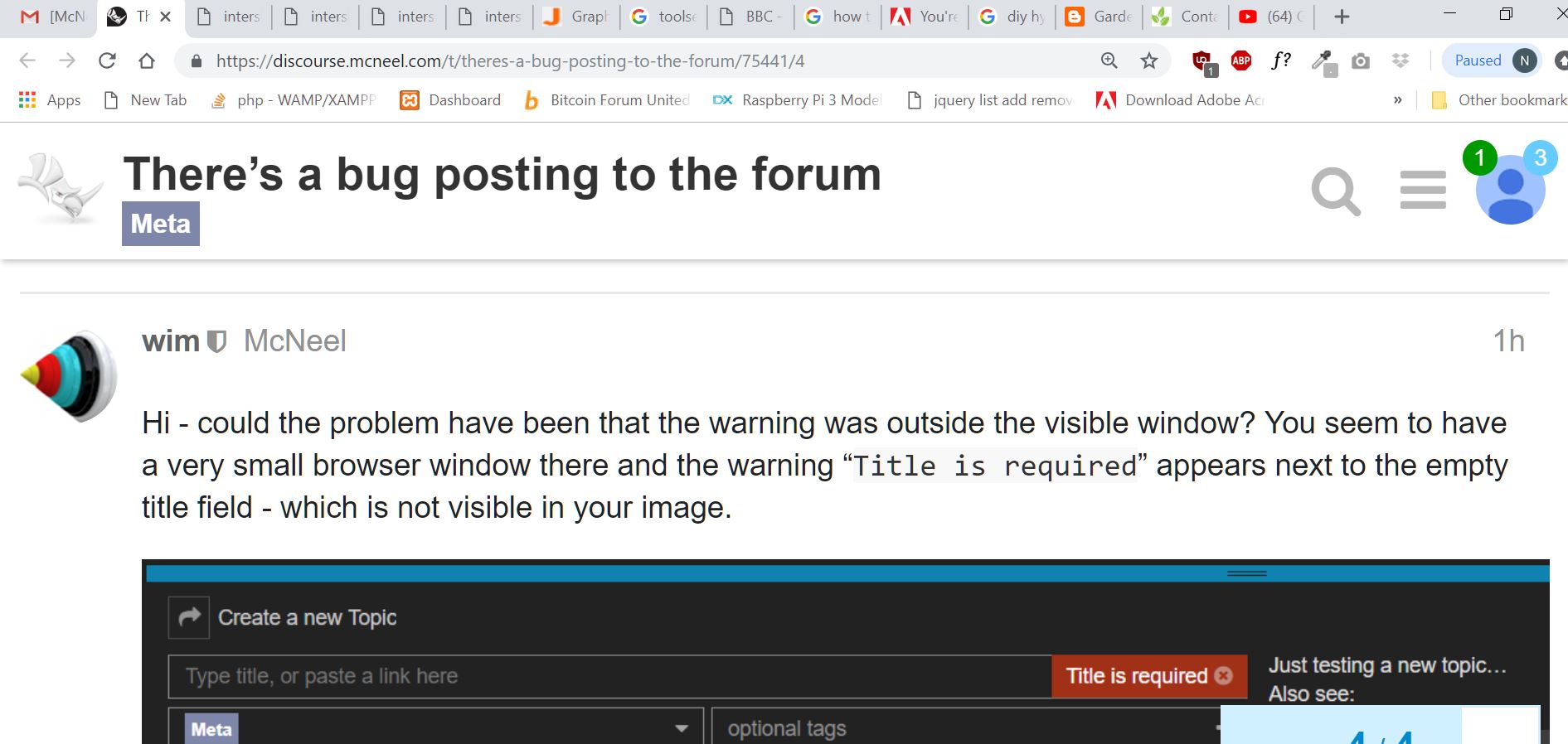 There's a bug posting to the forum - Meta - McNeel Forum