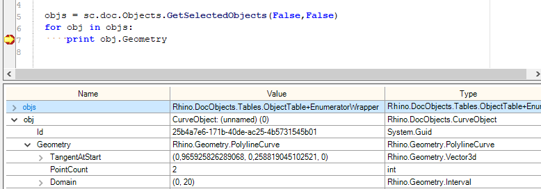 Get selected Geometry with ObjectTable - Rhino Developer - McNeel Forum