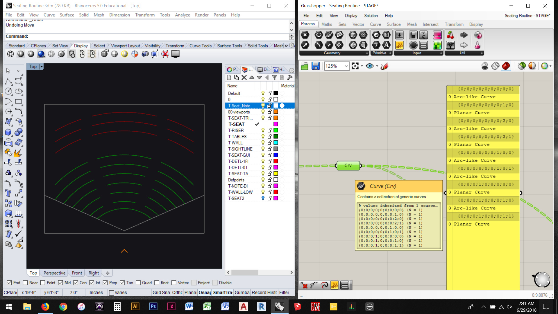 Array geometry along group of curves with specific spacing ...