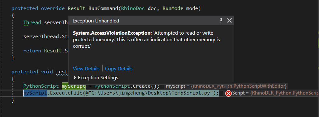 Pythonscript Executefile Command Throw An Error Rhino Developer