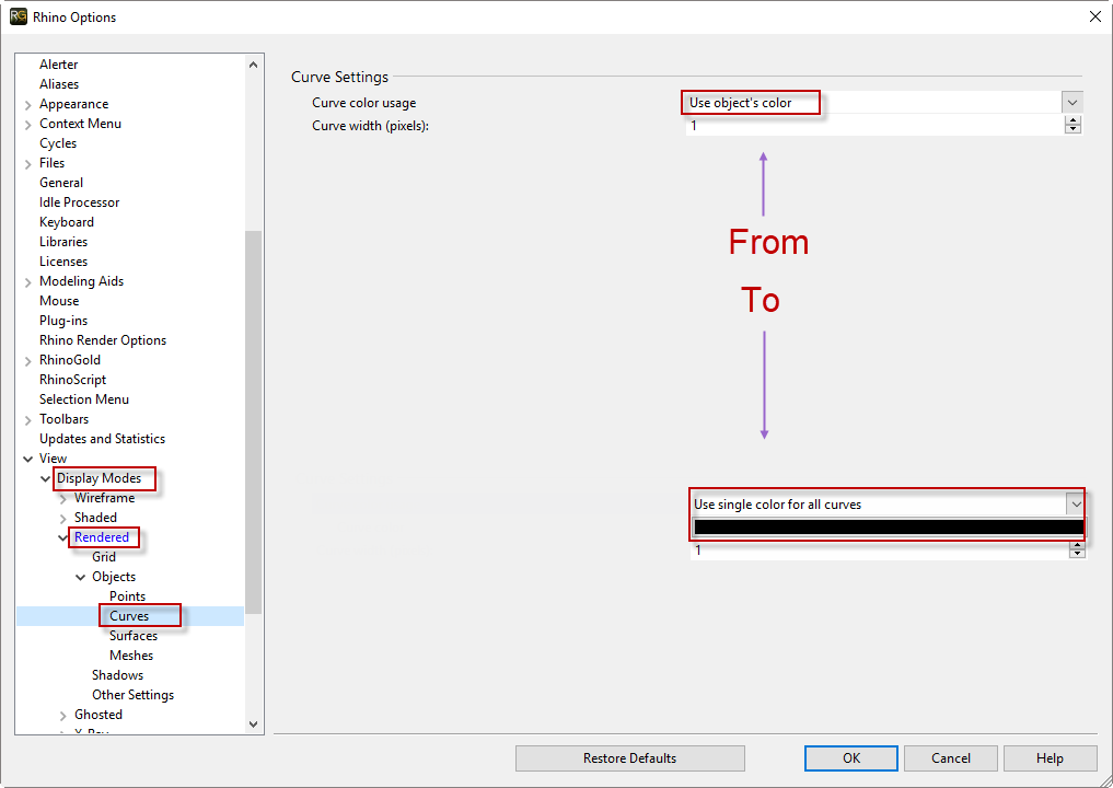 Change all curves color in Renderd DisplayMode - Rhino Developer ...
