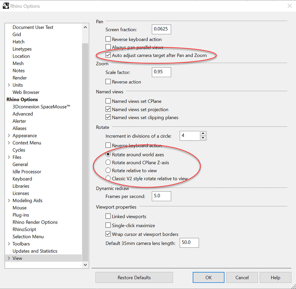 How can I set a VIEW rotation center in Rhino, now the view rotation ...