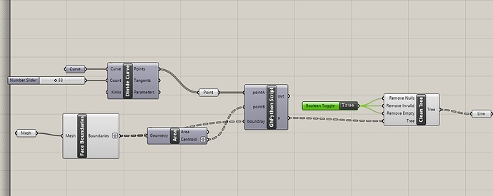 Find shortest lines between curve points and mesh face centers with ...