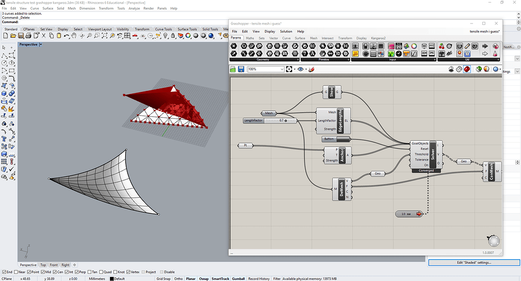 Having trouble making tensile structures (new to grasshopper and kangaroo) - Kangaroo - McNeel Forum