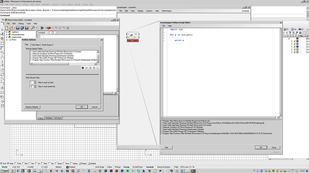 Adding Python Module Search Paths and GHPython Issue - Serengeti (Rhino ...