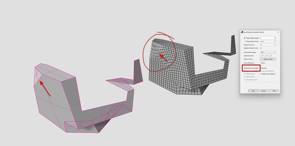 QuadRemesh won't detect hard edges - Rhino - McNeel Forum QuadRemesh won't detect hard edges - Rhino - McNeel Forum
