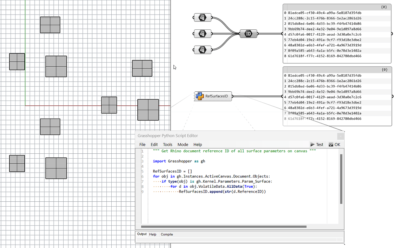 Use Python to collect guid of all surfaces on gh-canvas - Grasshopper ...