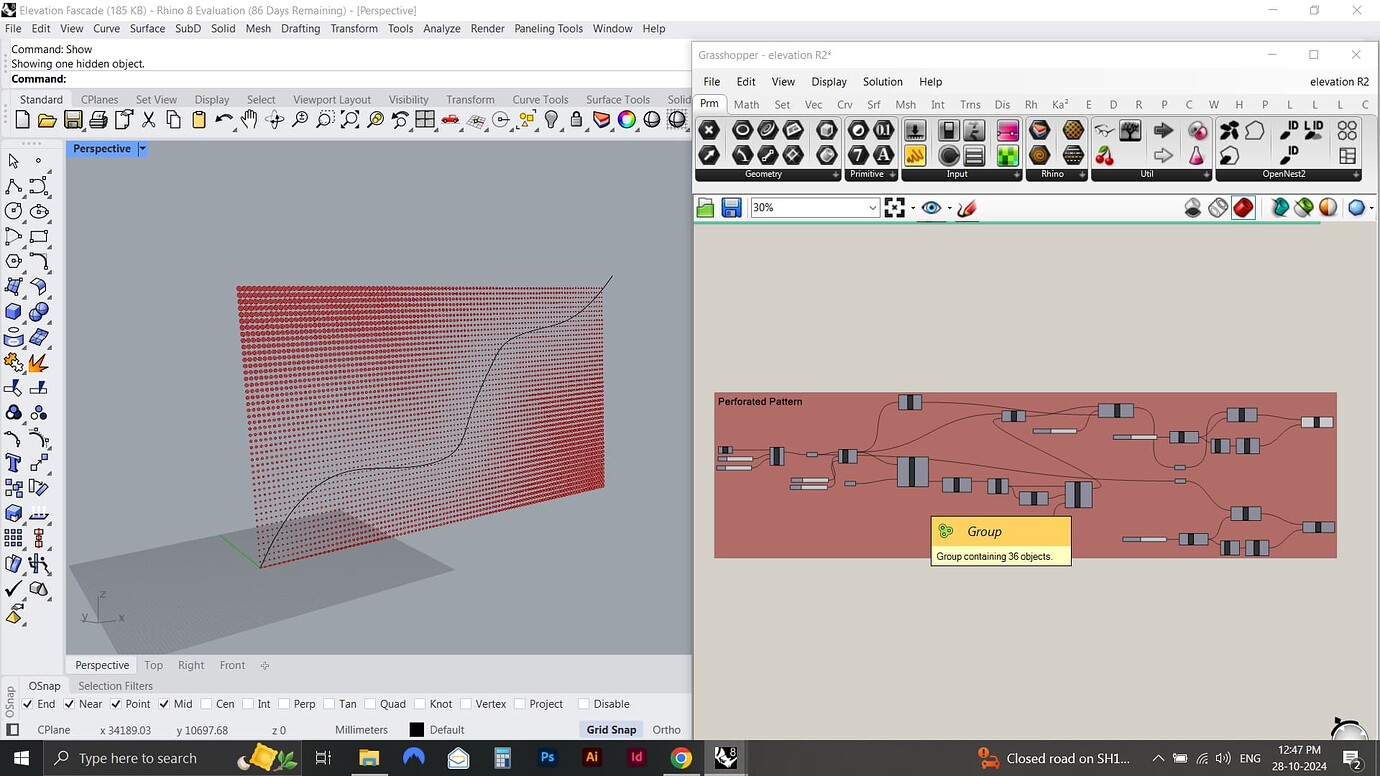 To create perforated pattern with line attractor on parametric facade - Grasshopper - McNeel Forum