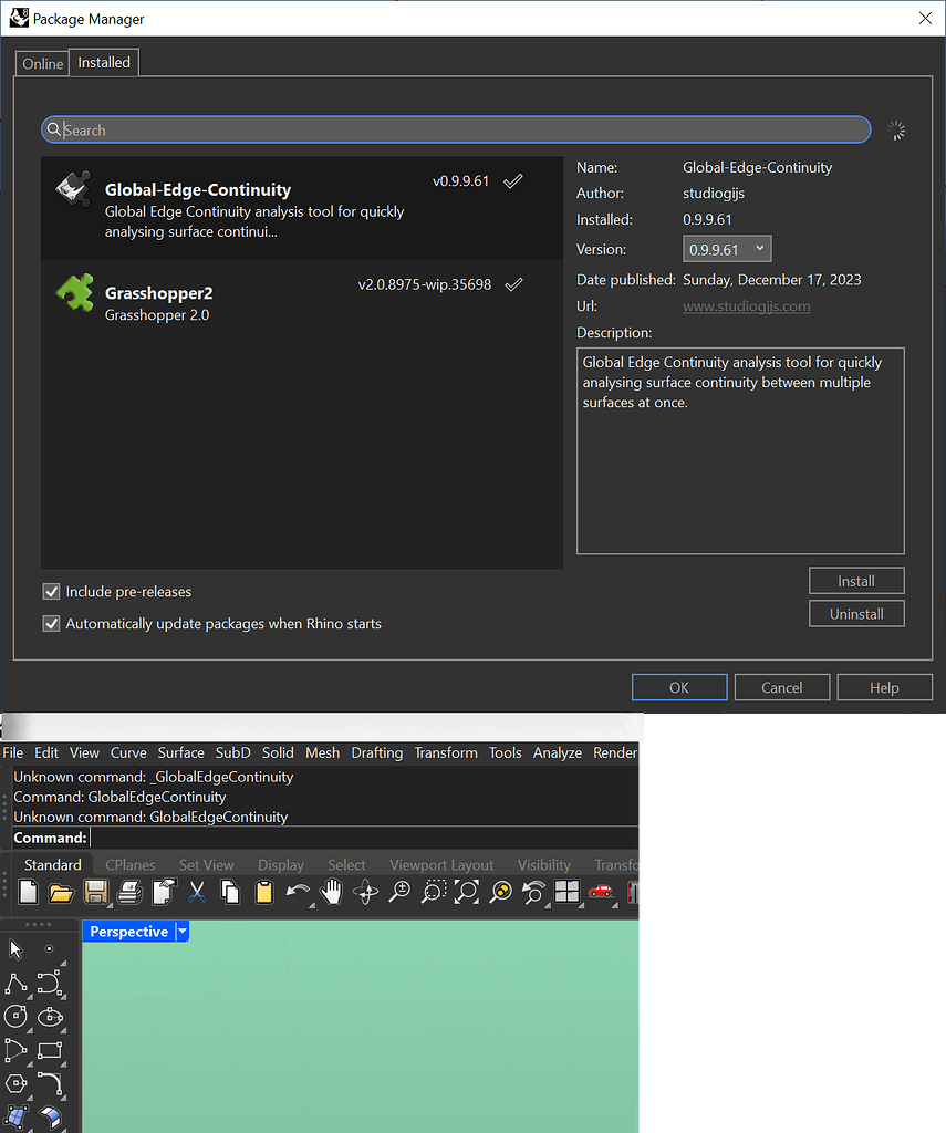GlobalEdgeContinuity unknown command - Rhino - McNeel Forum