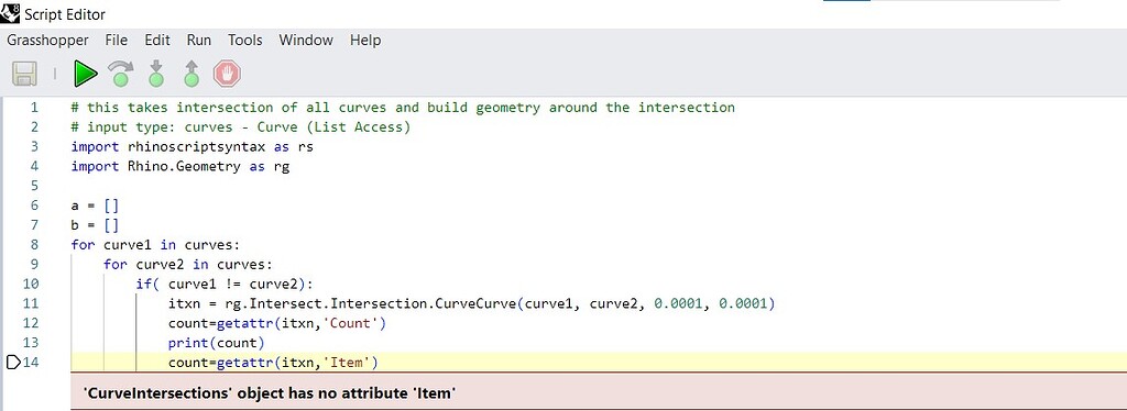 'CurveIntersections' object has no attribute 'Item'? - Grasshopper Developer - McNeel Forum