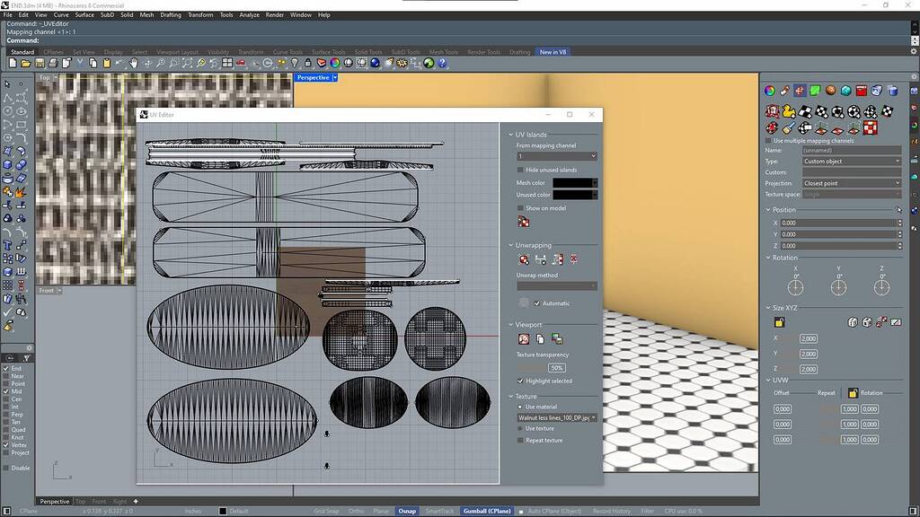 Uv Mapping Rendered Viewport Updating And Graphical Interface Issues Rendering Mcneel Forum