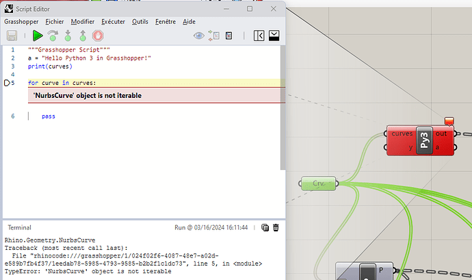 TypeError: 'NurbsCurve' object is not iterable in python in grasshopper ...