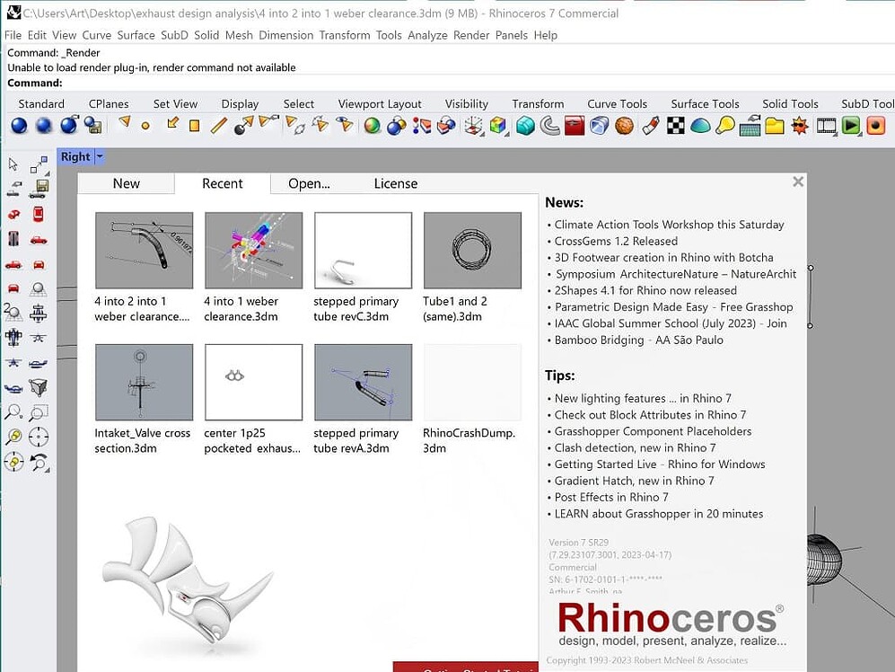 Unable to load render plug-in, render command not available? - Rendering - McNeel Forum