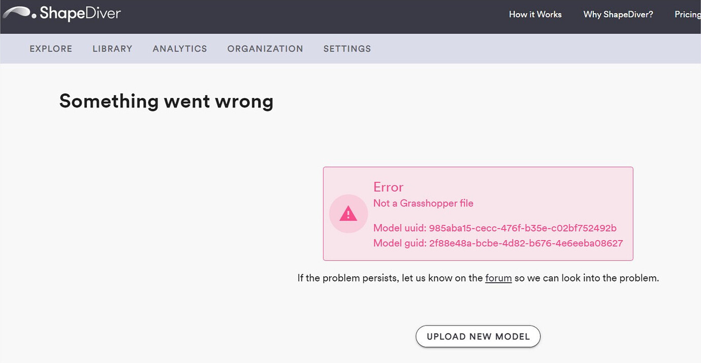 "Not a Grasshopper file" Shapediver error when using disentangled cluster - ShapeDiver - McNeel ...