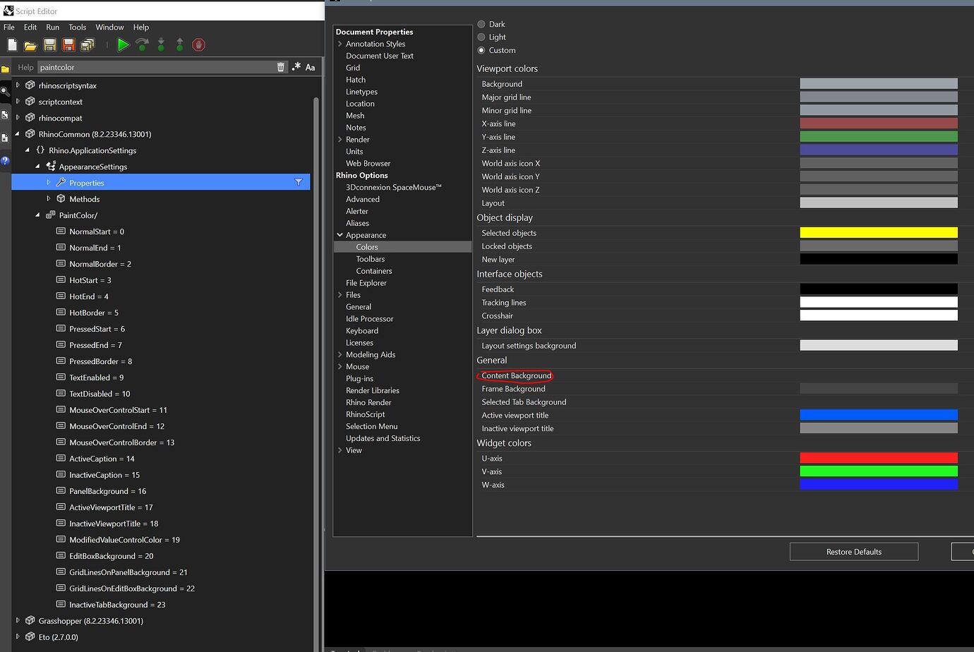Rhino8: Python Scripting Access to all UI Colors - Scripting - McNeel Forum Rhino8: Python Scripting Access to all UI Colors - Scripting - McNeel Forum