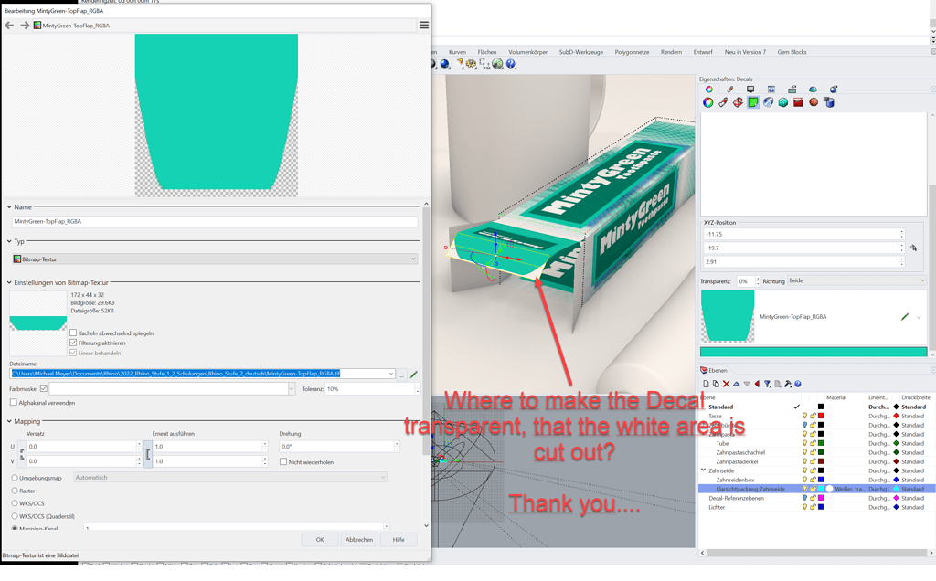 Rhino 7 render: Cut out Decals by color mask, how? - Rendering - McNeel ...