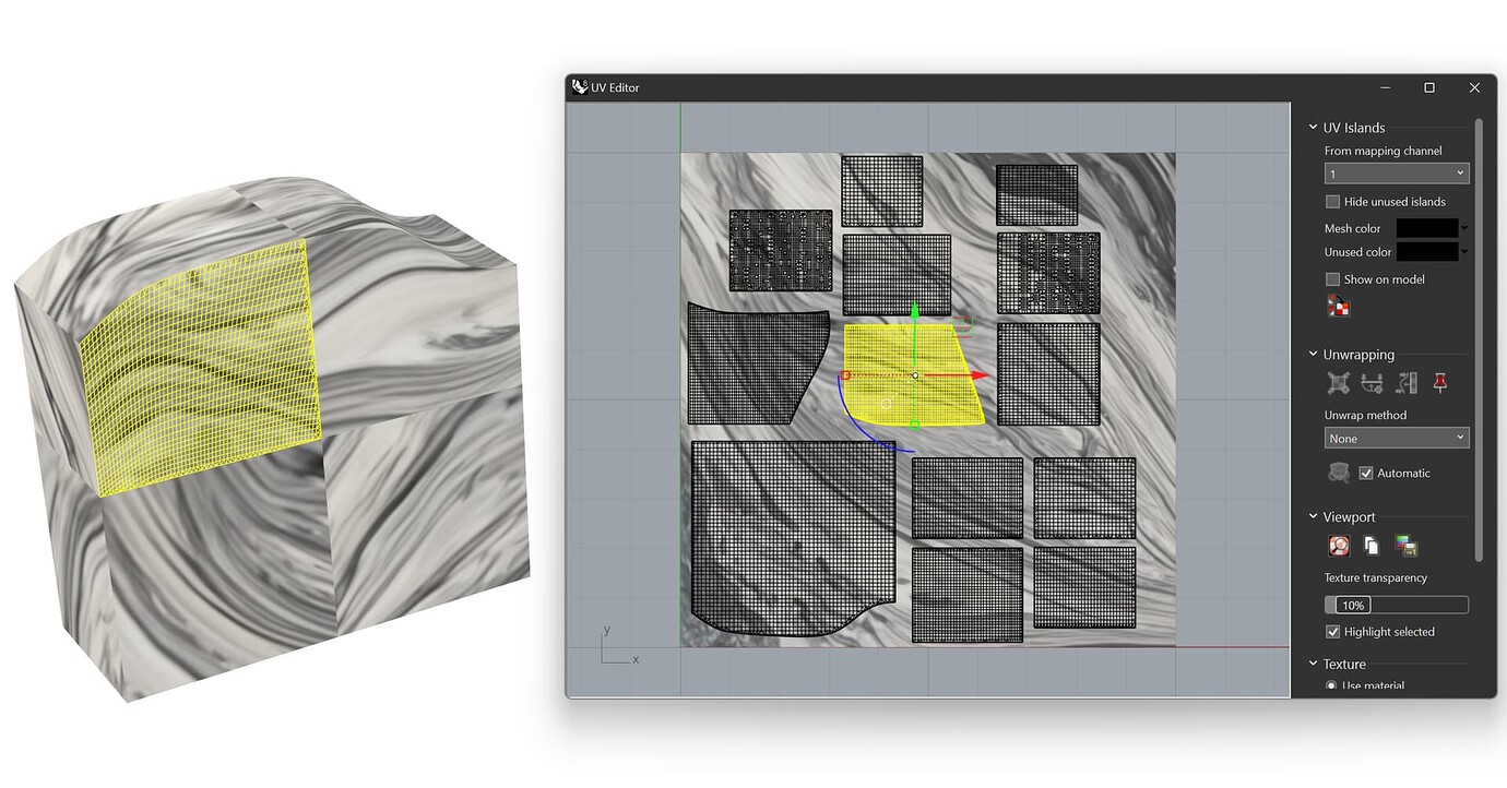Mesh polysurface with multiple materials applied via sub-surface select - Rendering - McNeel Forum
