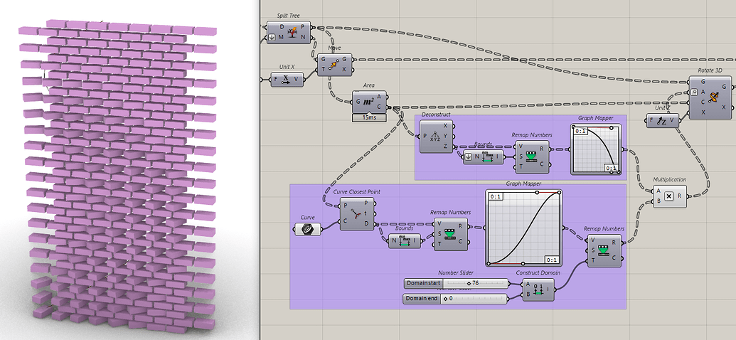 Parametric brick wall - Rotation factor in relation to curve ...