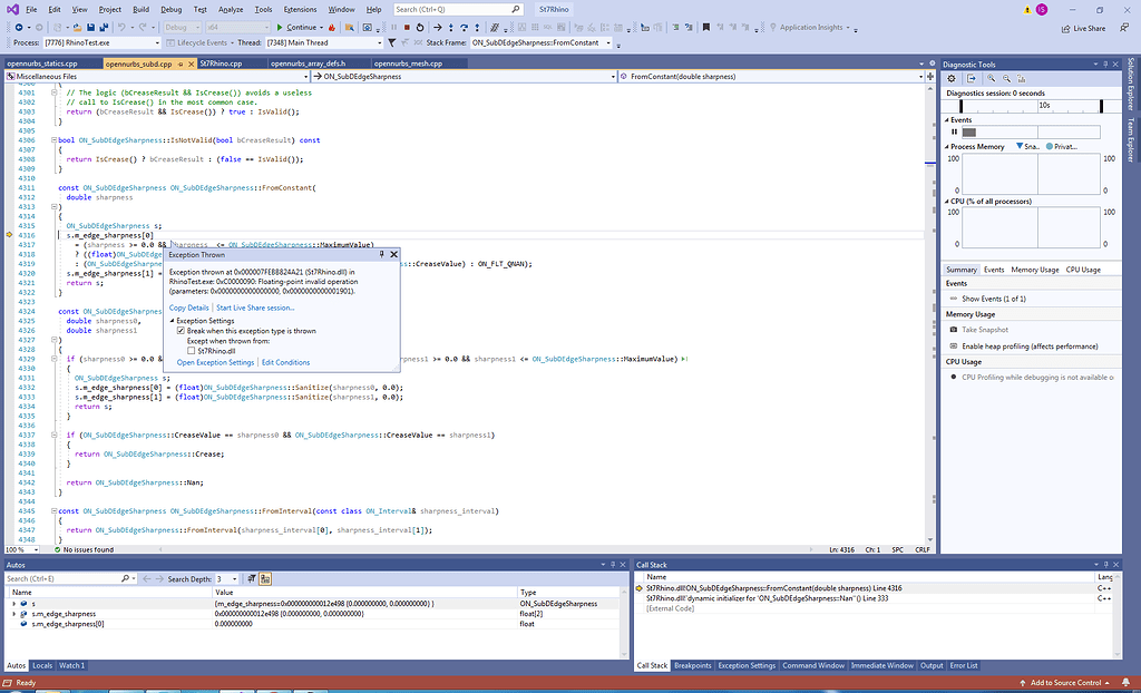 Opennurbs 8 Floating Point Invalid Operation Exception Opennurbs Mcneel Forum