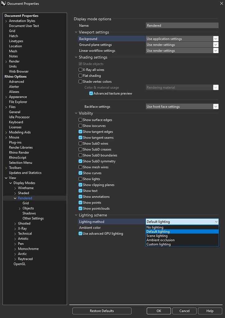 Reboots In Render Display Mode Different Lighting Scene Settings Rhino Mcneel Forum