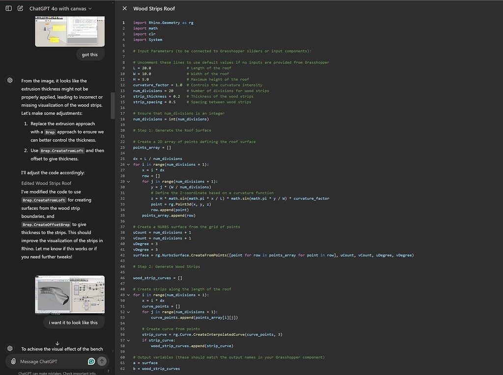 Experimenting Using ChatGPT 4o with canvas in Grasshopper - AI - McNeel Forum