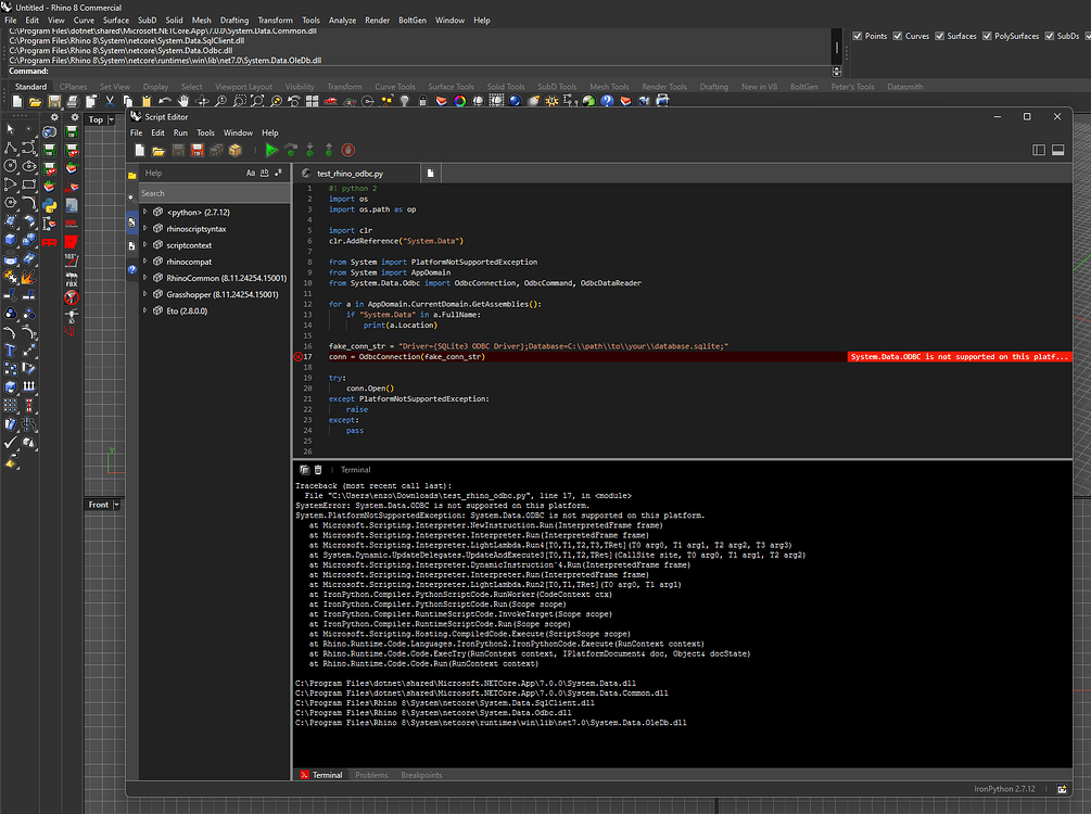 Bug Systemdataodbc Is Not Supported Scripting Mcneel Forum 