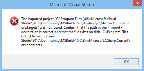 [solved]Visual studio couldn't find "Microsoft.csharp.core.targets ...