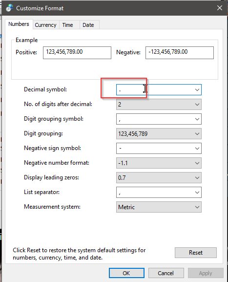 Display Dimensions With Comma Instead Of Dot 2 54 Instead Of 2 54 