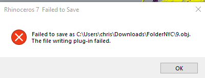 Rhino Error: The file writing plug-in failed - Rhino for Windows - McNeel Forum