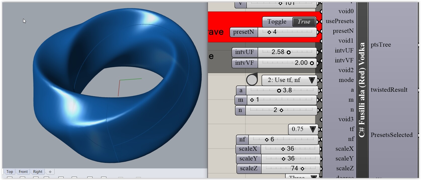 Morph multiple mobius ribbon extrusion at specific points - Grasshopper ...