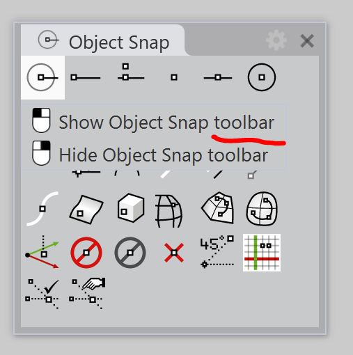 Object snap toolbar indication is incorrect - Rhino - McNeel Forum