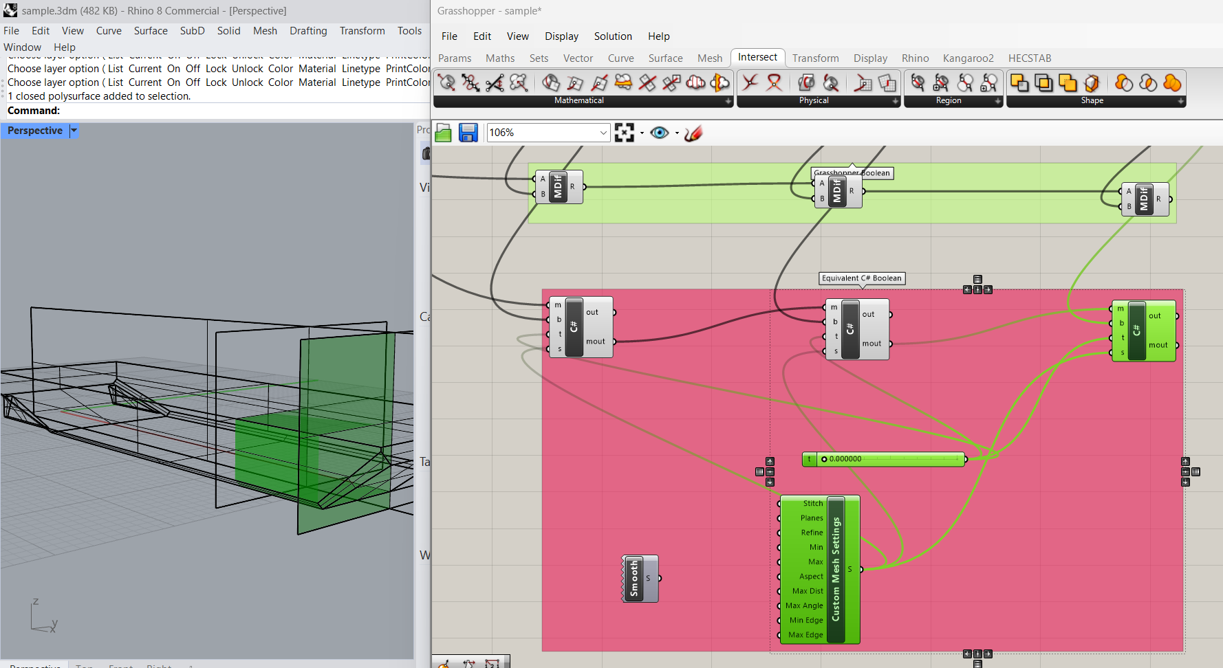 Grasshopper Mesh Boolean vs RhinoCommon - Grasshopper - McNeel Forum