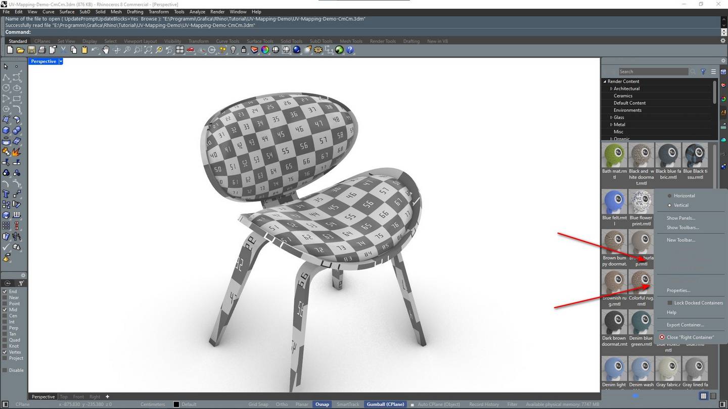 UV Mapping, Rendered Viewport updating and Graphical Interface issues - Rendering - McNeel Forum