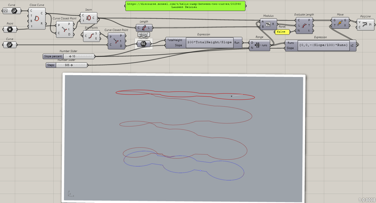 Helix Ramp Between Two Curves - Grasshopper - McNeel Forum