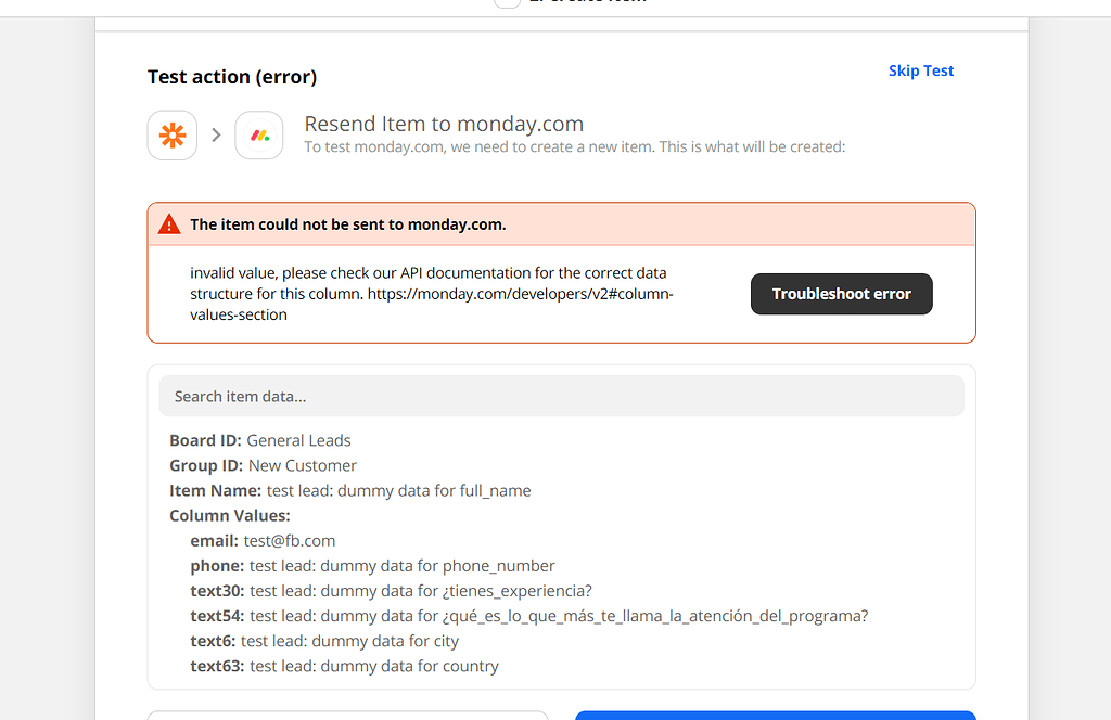 FB - Monday integration with zapier error - monday apps & integrations ...
