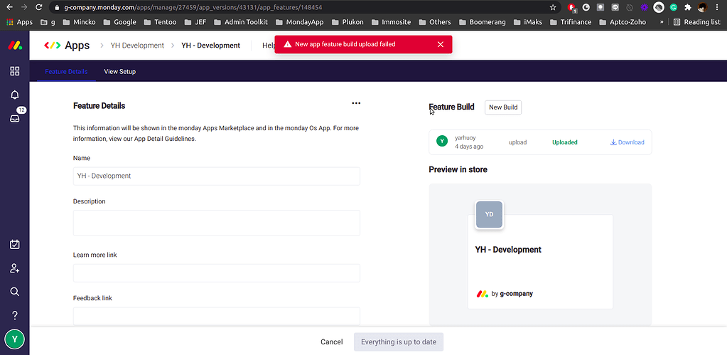 New App Feature Build Upload Failed Monday Apps And Developers Monday Community Forum