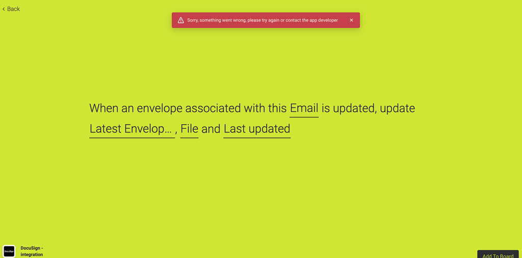 DocuSign app integration error when setting up automation - Platform ...
