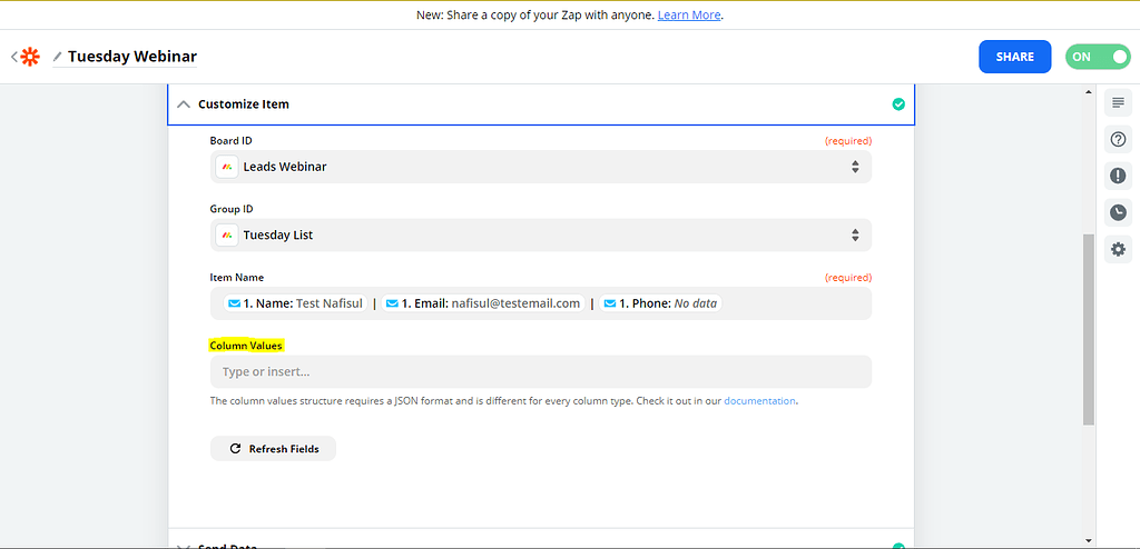 Json for column data in Monday zapier integration - Platform ...