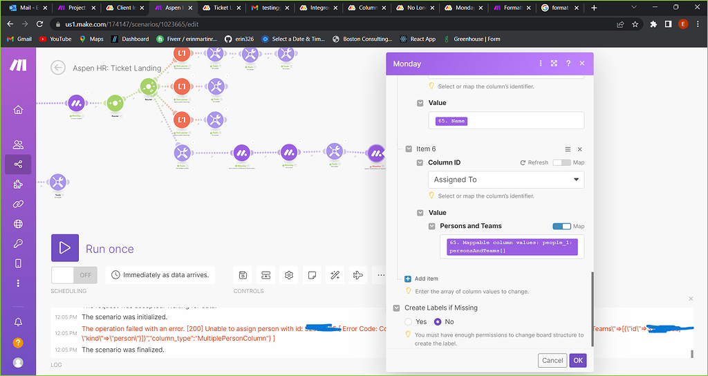 Unable To Assign Person Columnvalueexception Error Monday Apps And Developers Monday
