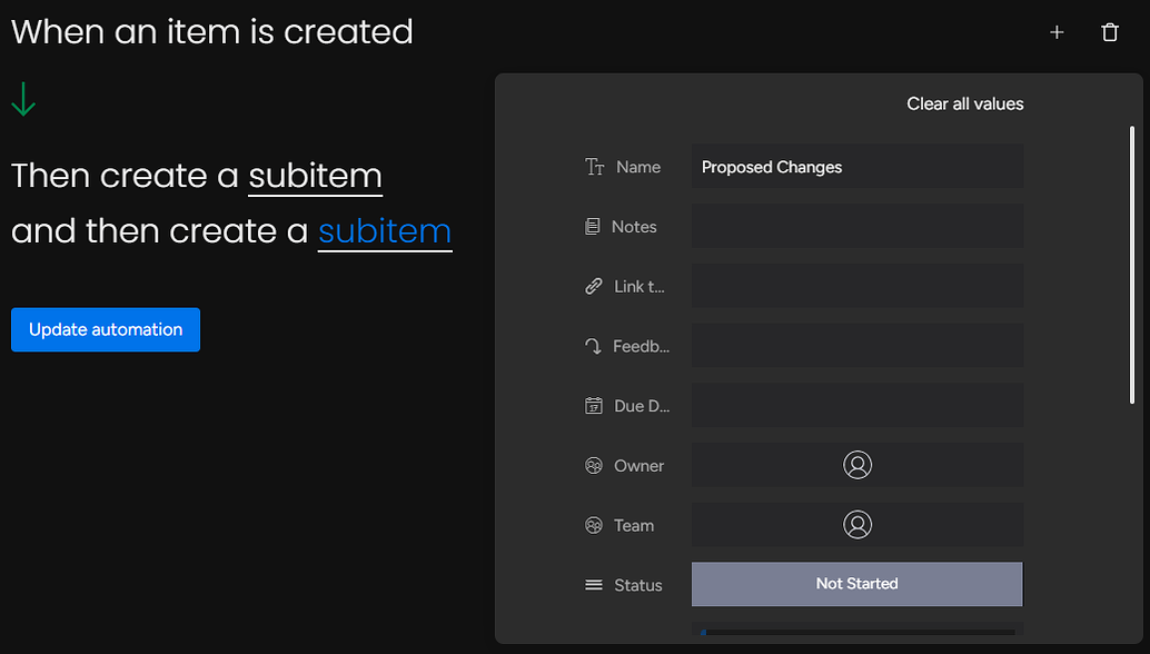 When item is created, create a subitem with name [insert name] - Platform discussions - monday ...