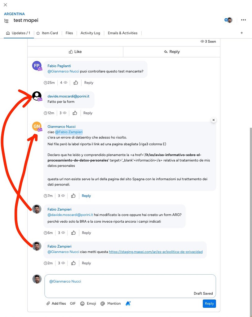 in conversation update each response should be nested to the source ...