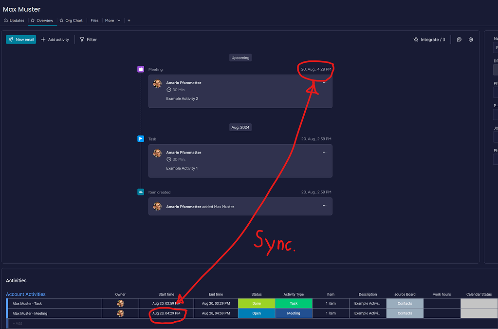 Sync future changes between "emails and activities" and items in the activity board - Feature ...