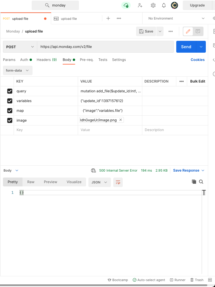Upload file using Python and getting 'Unsupported query' error - monday Apps & Developers ...