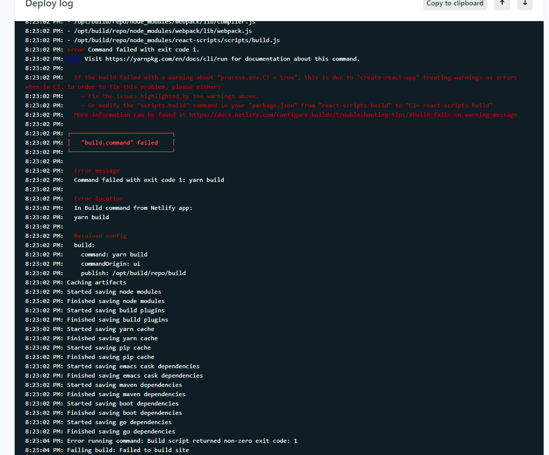 BUILD ERROR Command Failed With Exit Code 1 Yarn Build Support BUILD ERROR Command Failed With Exit Code 1 Yarn Build Support