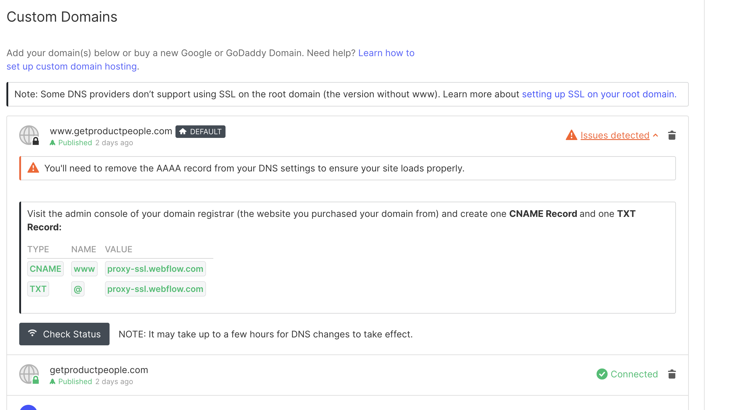 Website Domain From Webflow Is Not Connecting To The Netlify Support Netlify Support Forums