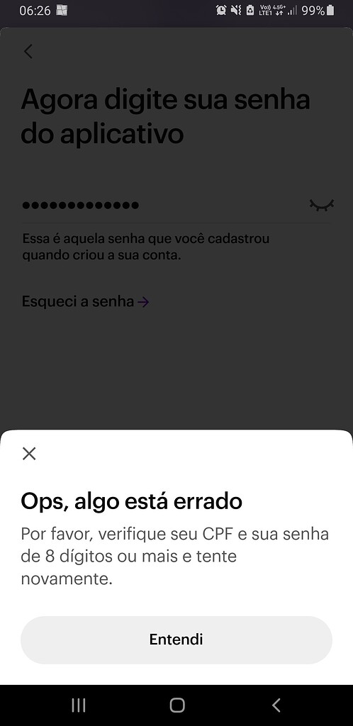 Cpf e senha errados? - Conta do Nubank - NuCommunity