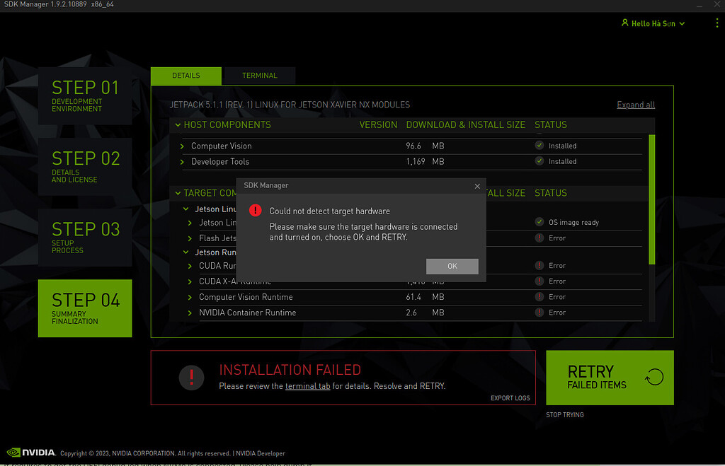 Installation failed - Jetson Xavier NX - NVIDIA Developer Forums