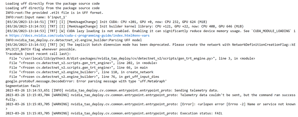The error message in the step of generating tensorrt engine file: google.protobuf.message ...